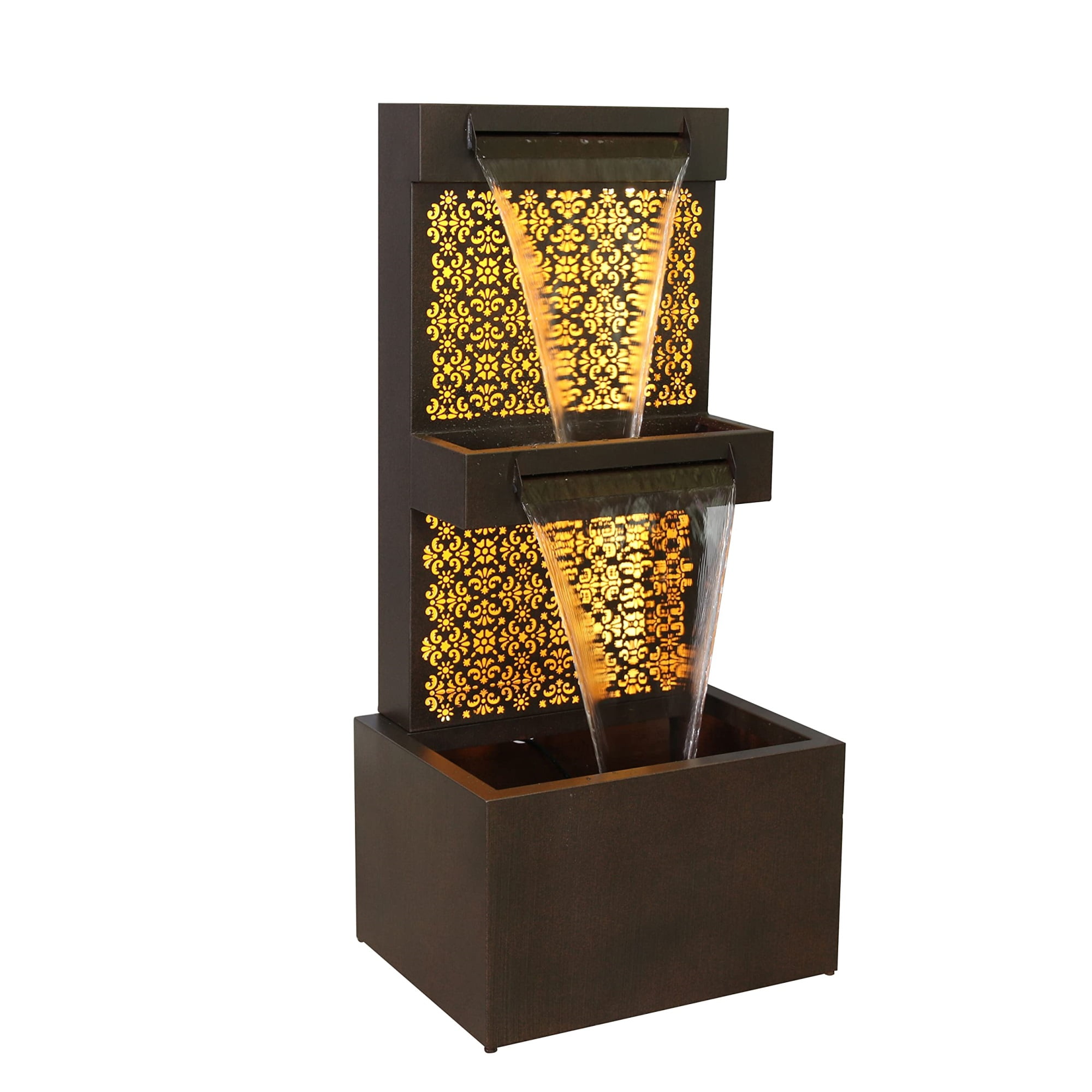 Hi-Line Gift Ltd 79532-J Zinc Metal Double-Deck Hollowing Waterfall ...