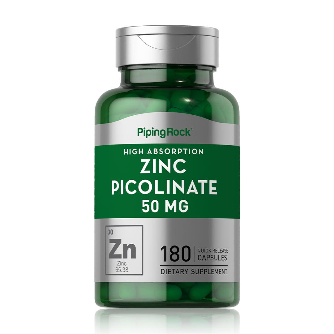 Piping Rock Zinc Picolinate 50mg, 180 Capsules, High Absorbing, Gluten ...