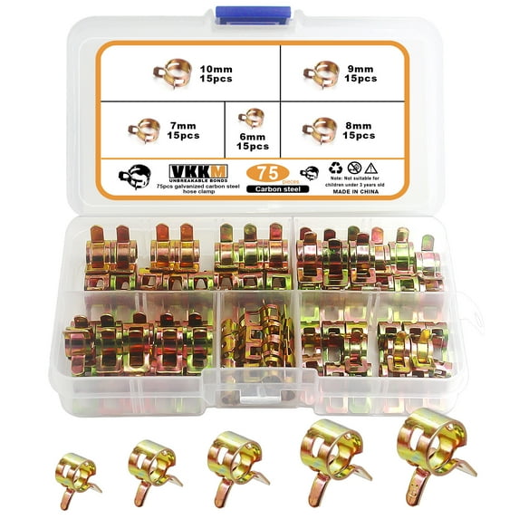Zinc Plated Hose Clamp Assortment Kit - M6/M7/M8/M9/M10 Sizes - For Fuel, Coolant, Air & Vacuum ...