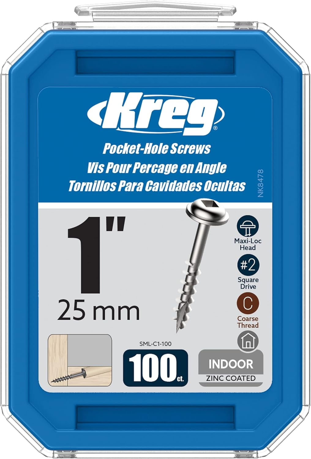 Zinc Pocket-Hole Screws - SML-C1-100 - 1 Inch - Coarse Thread - Maxi ...