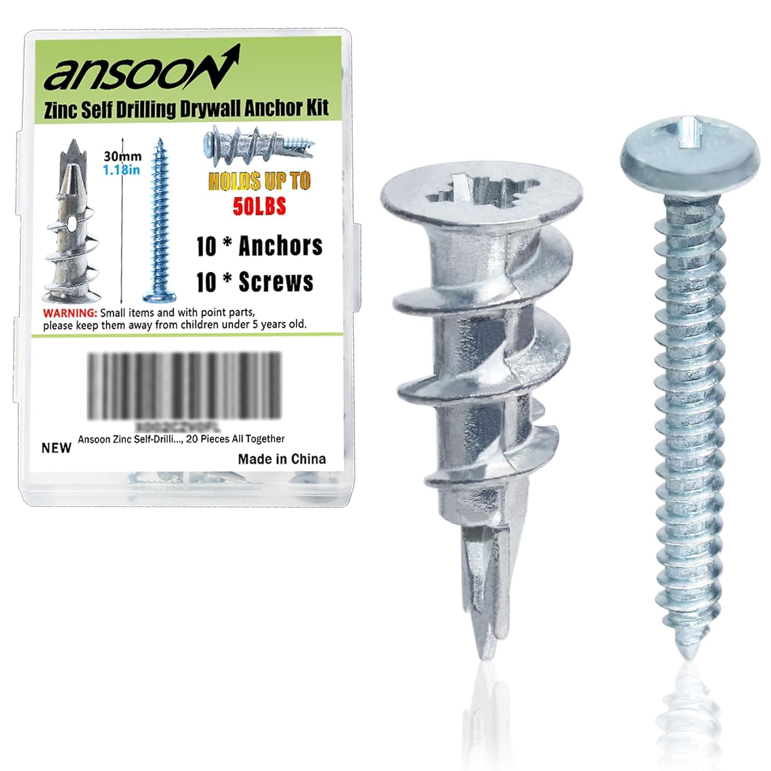 Zinc Self-Drilling Drywall Anchors, Hollow Metal Wall Anchors and ...