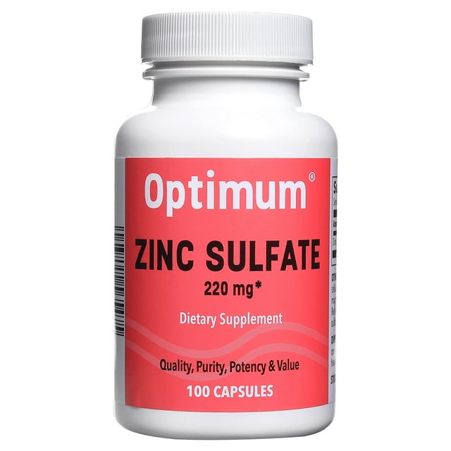 Optimum Zinc Sulfate 220mg Dietary Supplement | 100 Count Capsules for ...