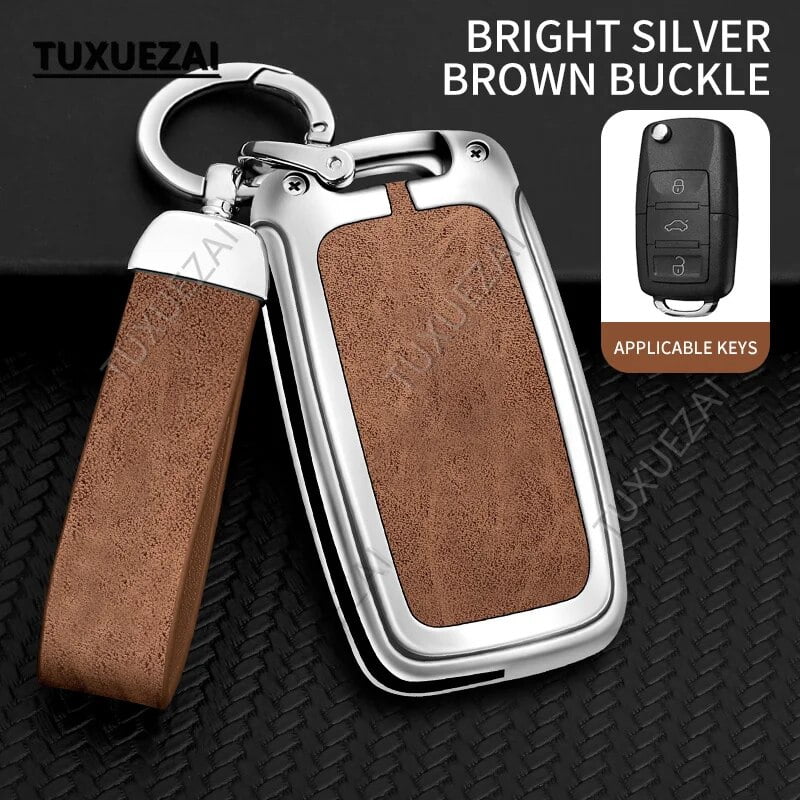Zinc alloy+leather Car Key Case For Volkswagen A 3 buttons Polo Tiguan ...