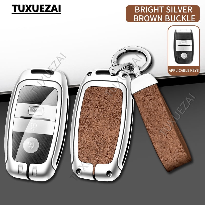 Zinc alloy+leather Car Key Cover Case For Kia A 3 buttons key case Rio ...
