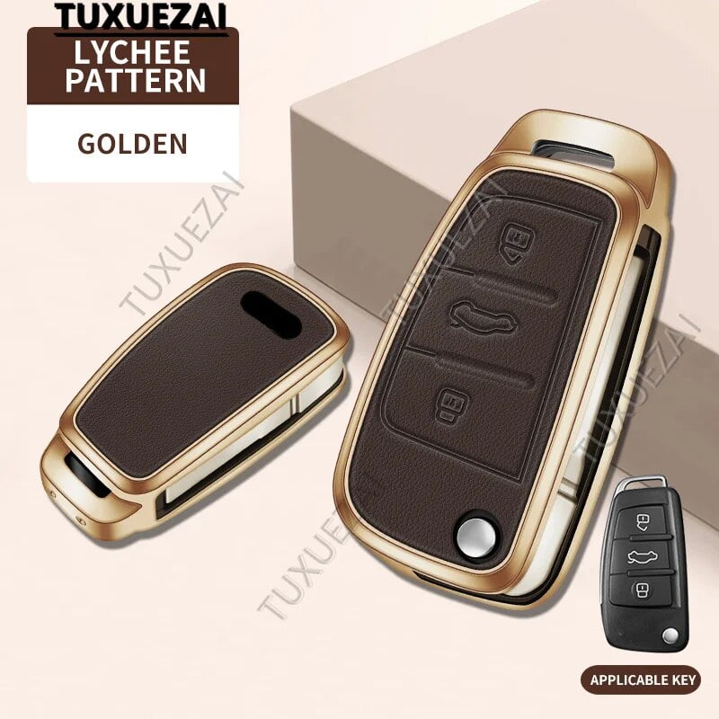 Zinc alloy+leather Car Remote Key Cover Case Holder Protector For Audi ...