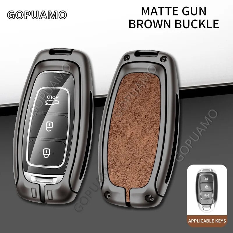 Zinc alloy+leather Key Case For Hyundai A 3 buttons key case Santa I30 ...