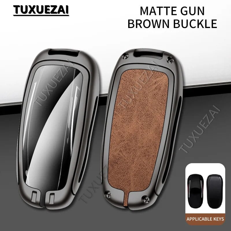 Zinc alloy+leather Keys Cover Holder Car Key Case For Tesla B key case ...