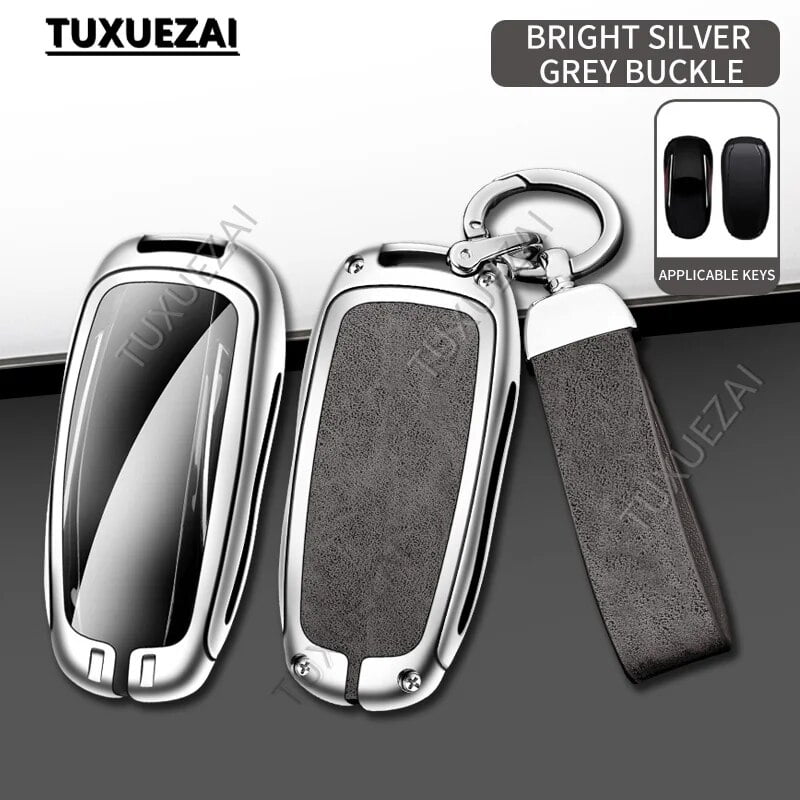 Zinc alloy+leather Keys Cover Holder Car Key Case For Tesla B key case ...