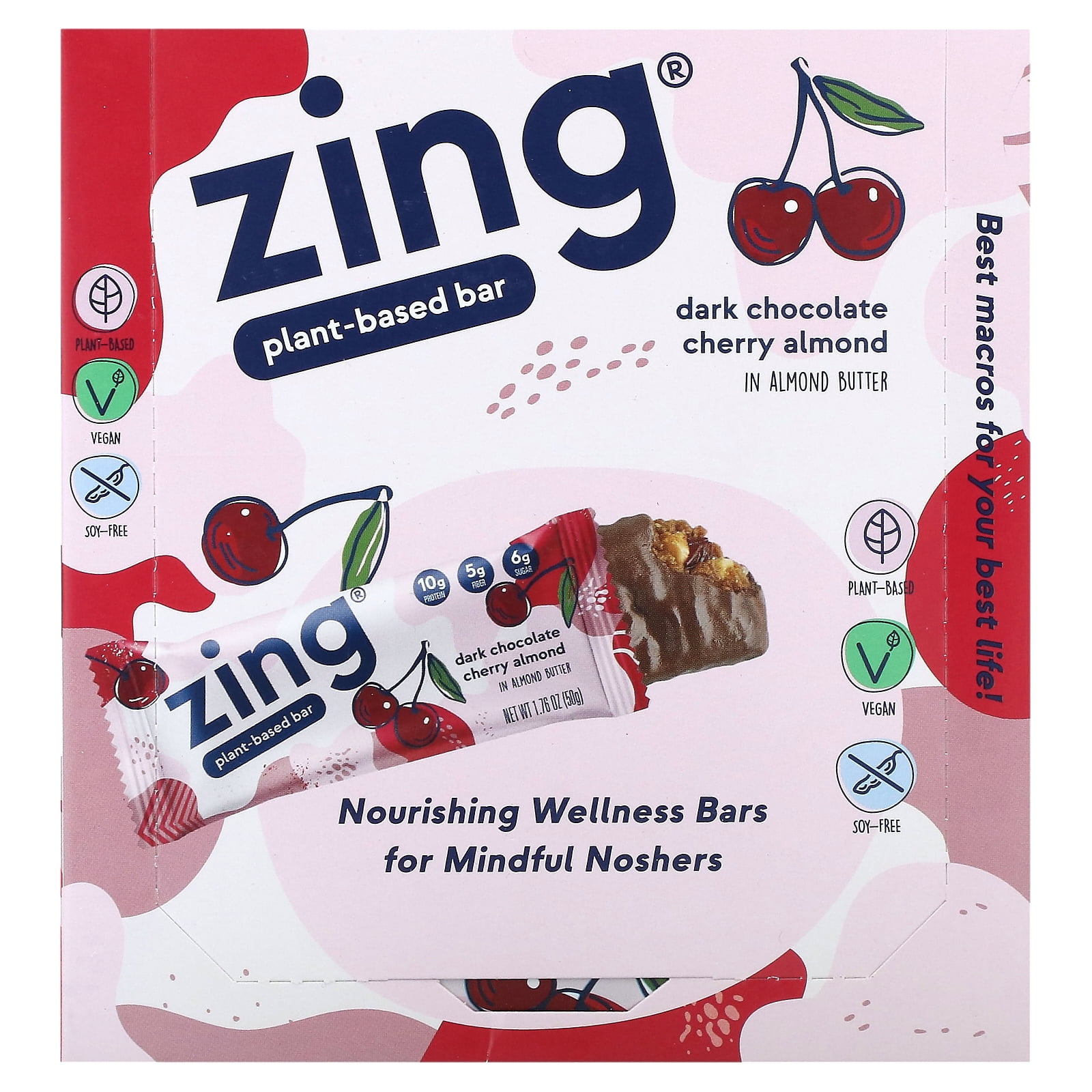 Zing Bars Plant-Based Bar, Dark Chocolate Cherry Almond In Almond ...