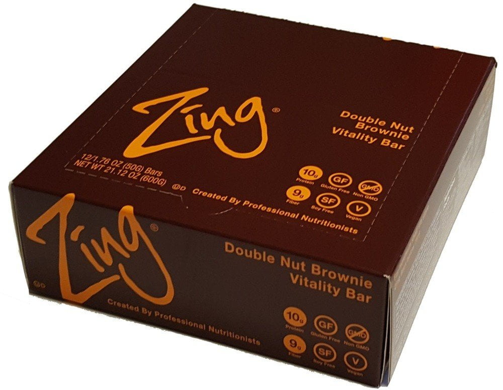 Zing Bars Zing Nutrition Bar-Double Nut Brownie-Box 12 Bars 1 Box ...