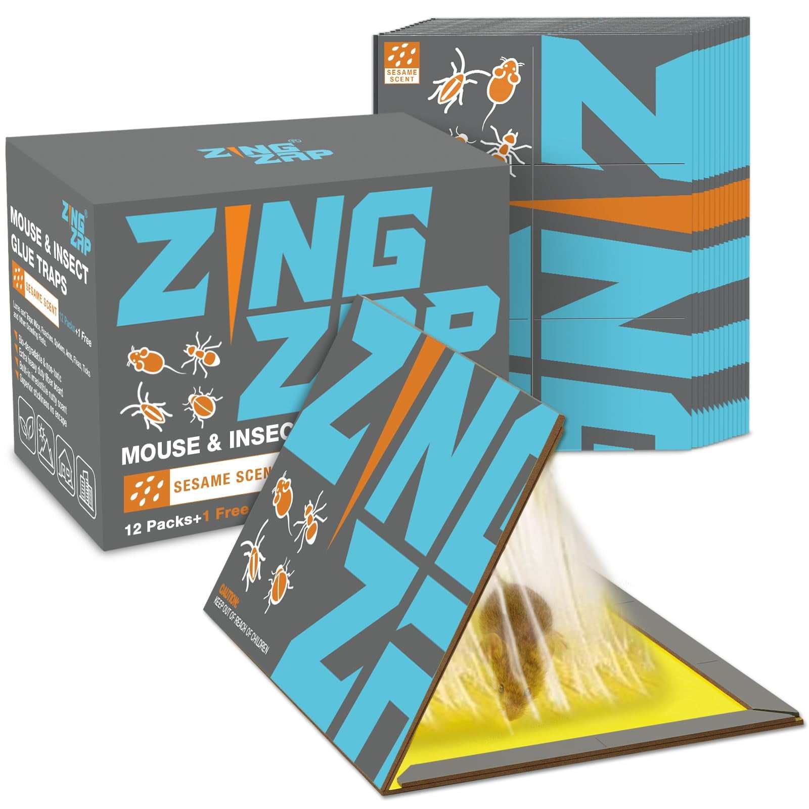 ZingZap 13-Pack Mouse & Insect Glue Traps/Board, 3X Faster Catch with ...
