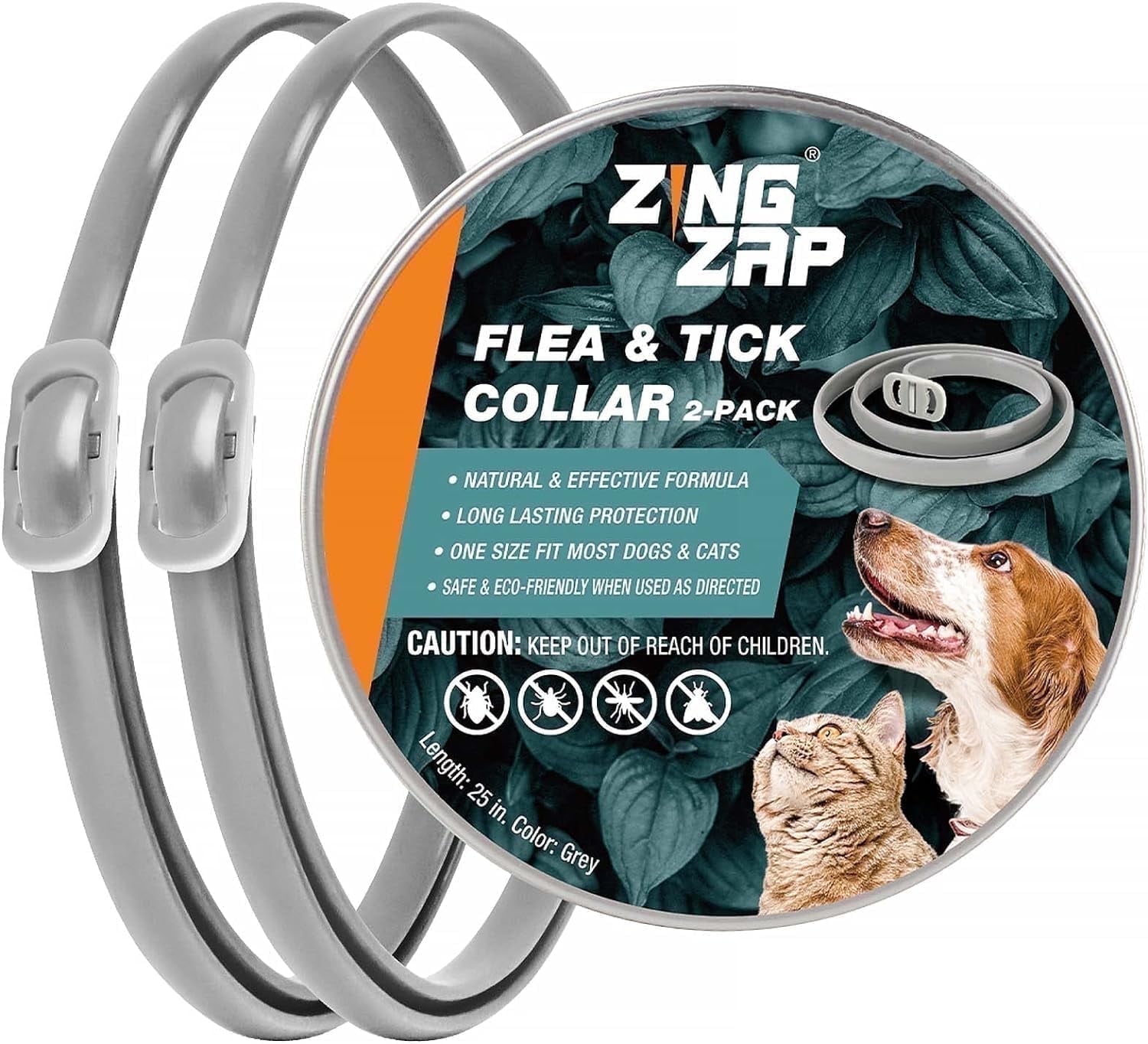 Zing Zap Flea & Tick Collar 2-Pack Gray, Adjustable Fits Dogs & Cats ...