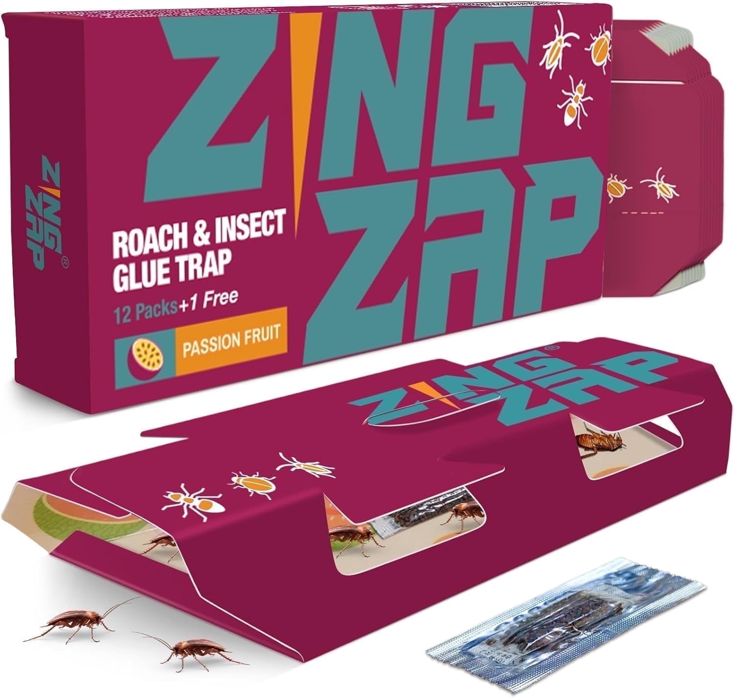 ZingZap Roach Glue Trap Passion Fruit 13-Pack, Capsulated Natural ...