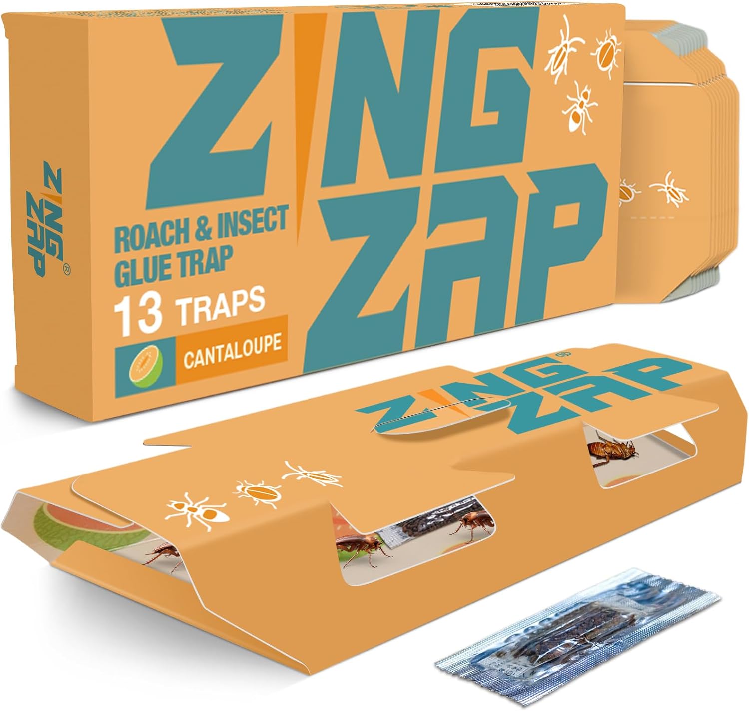 ZingZap Roach Insect Glue Trap Cantaloupe, Natural Bait Capsule, for ...