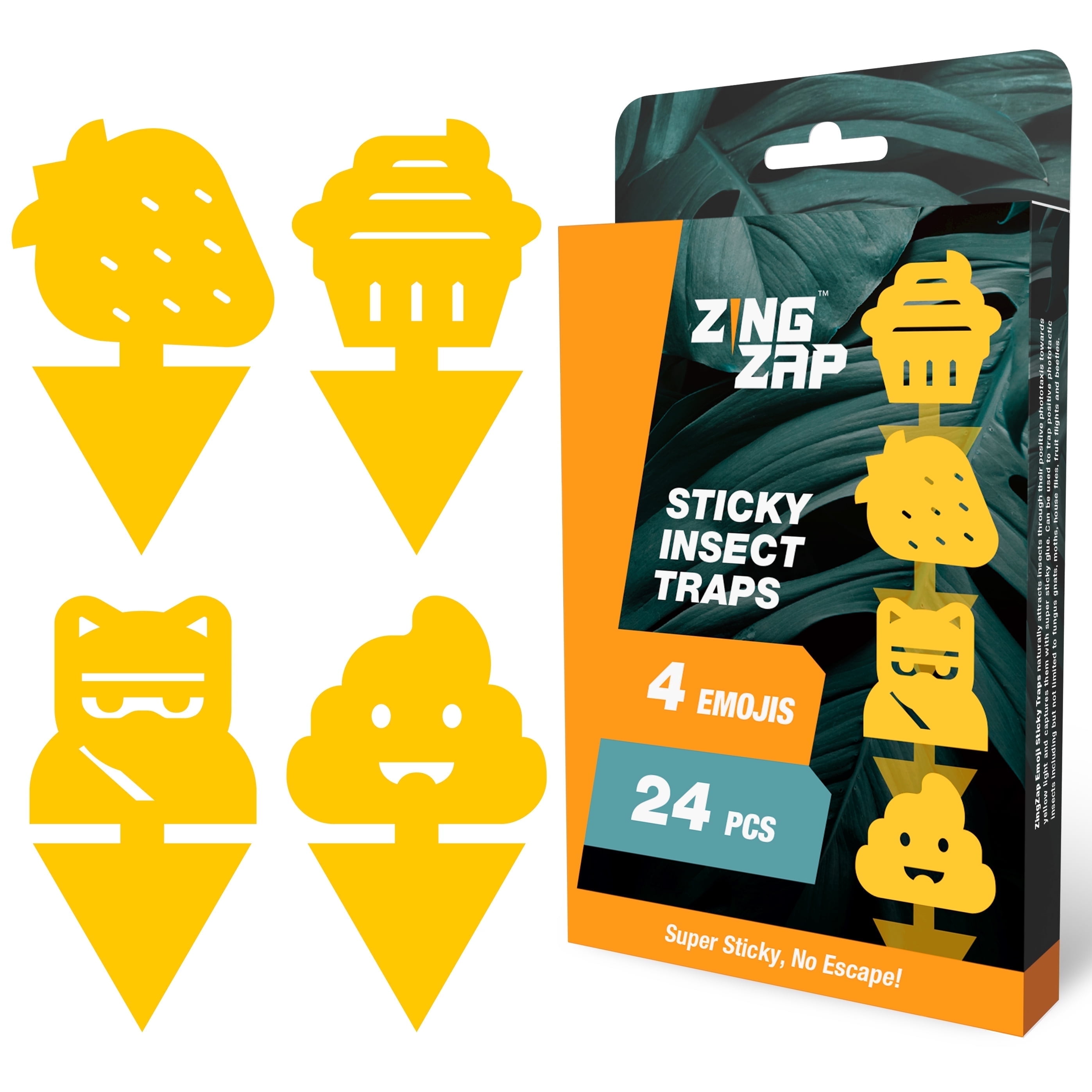 ZingZap Sticky Insect Traps - Novelty Emoji- 24 Pack, 4 Designs ...