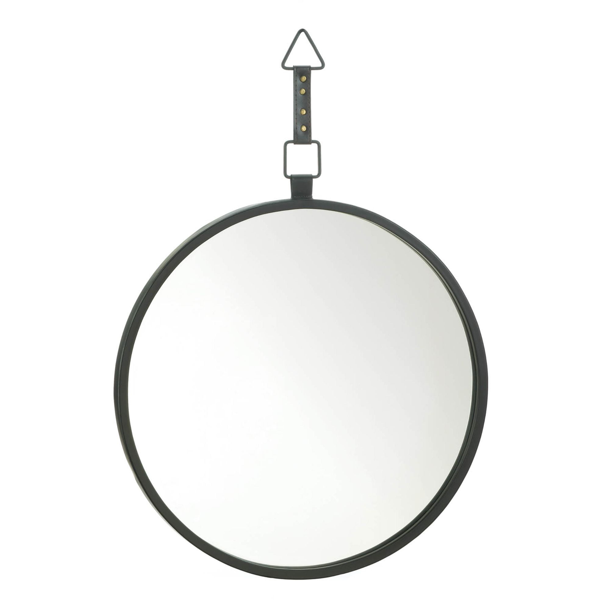 Zingz & Thingz 13.5" Black Contemporary Round Wall Mirror with Leather ...