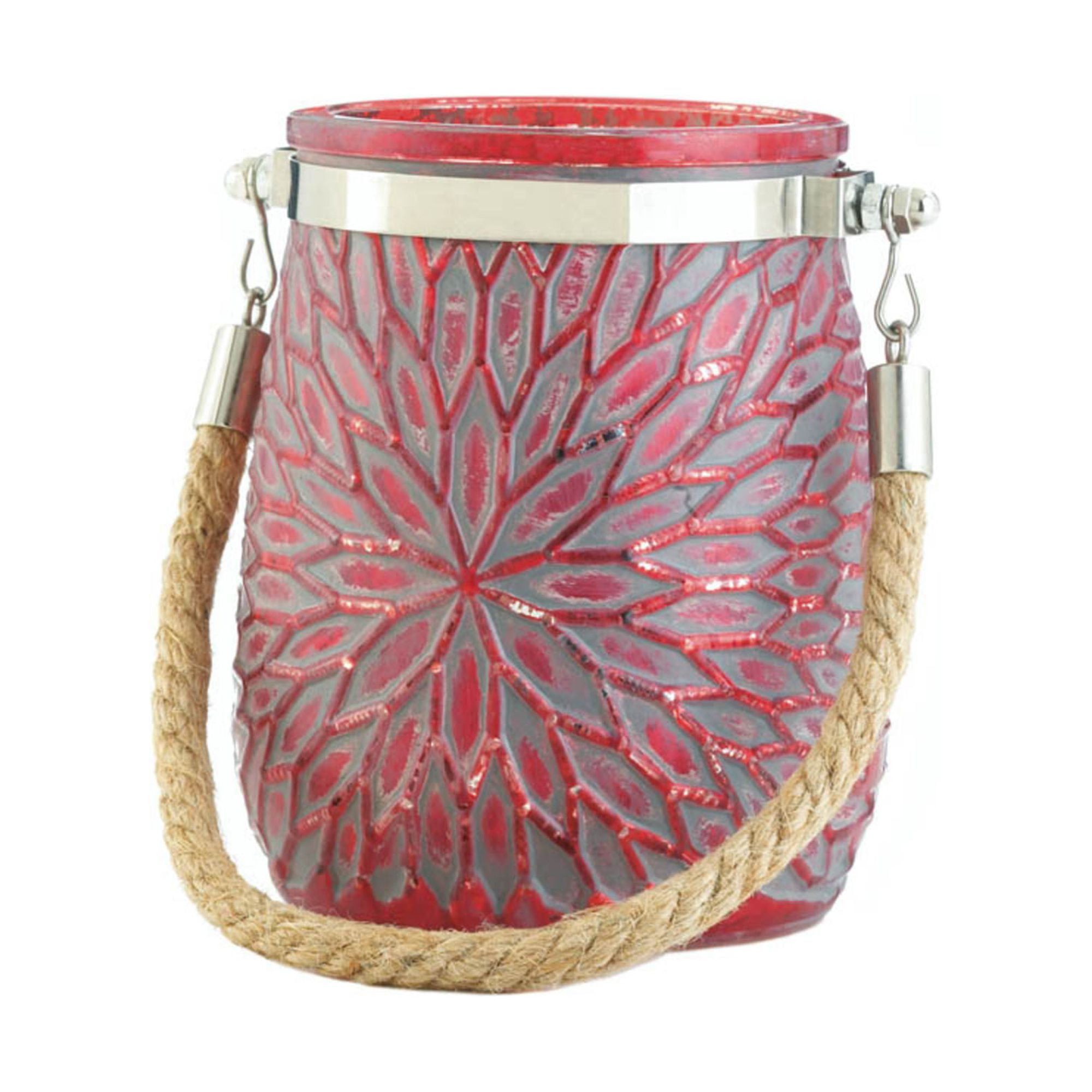 Zingz & Thingz 7.25" Red and Gray Flower Candle Holder with Rope Handle ...
