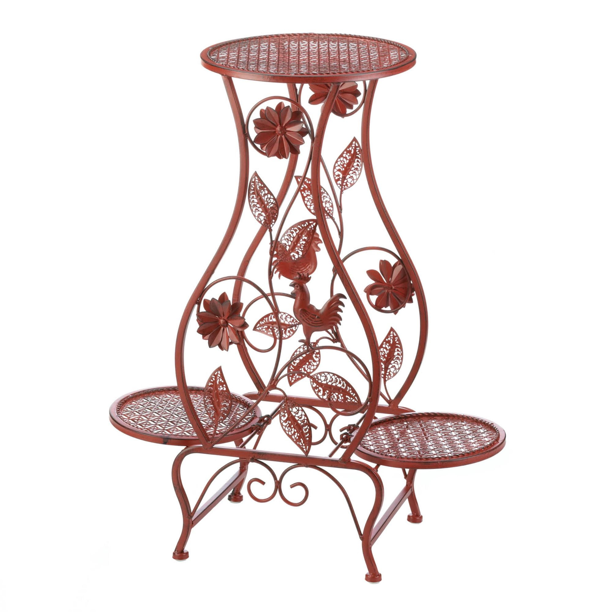 Zingz & Thingz Metal Rooster Hourglass Triple Plant Stand in Red ...