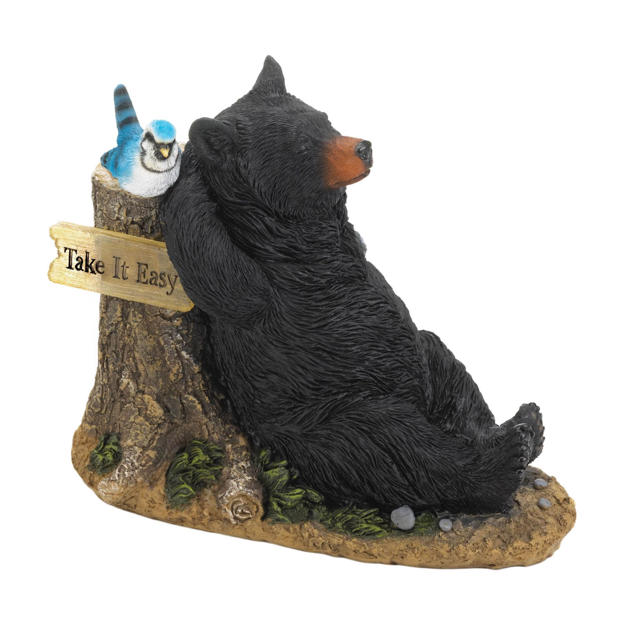 Zingz & Thingz Plastic Lounging Bear Solar Light Statue in Black and ...
