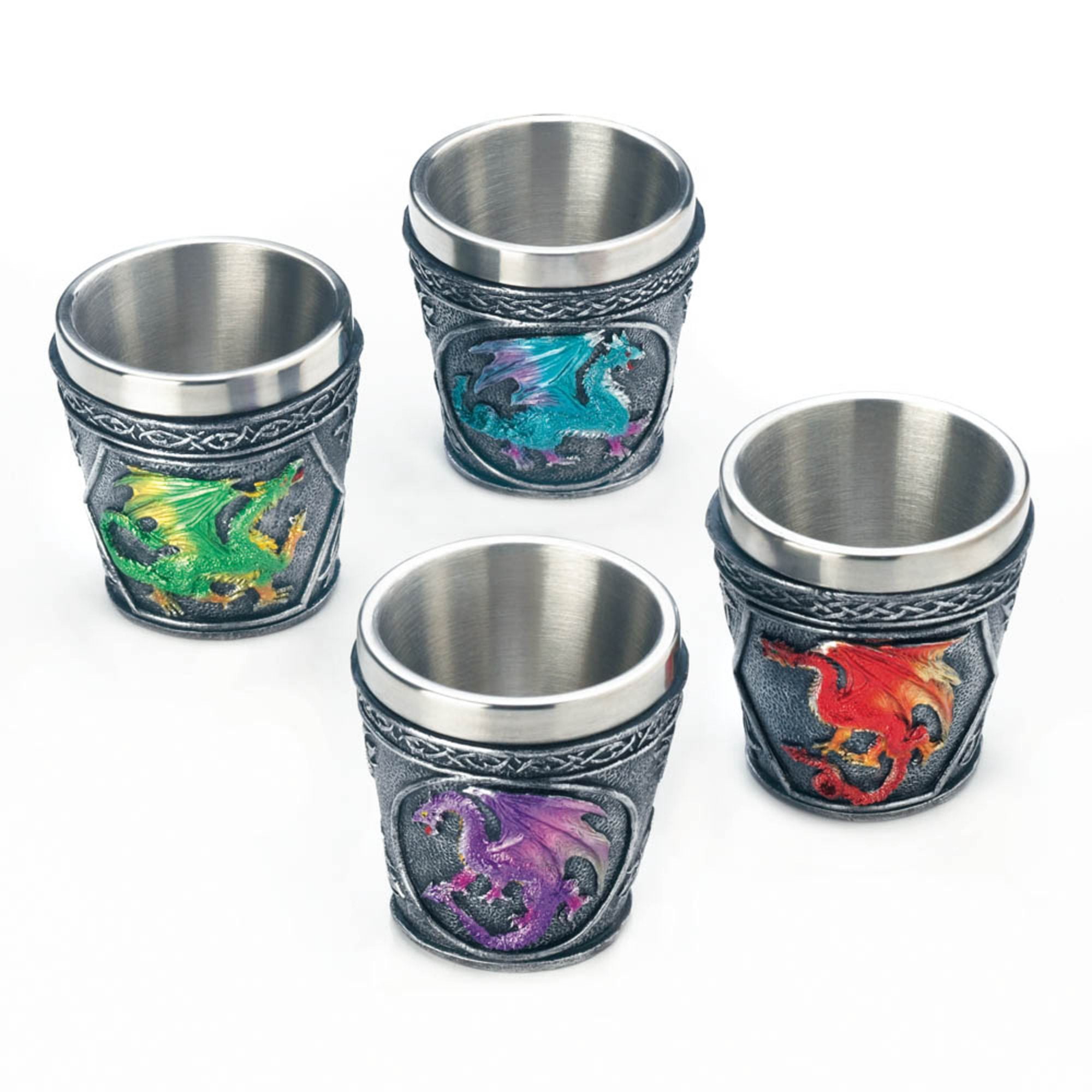 Zingz & Thingz Set of 4 Gray and Silver Mythical Dragons Shot Glasses 4 ...