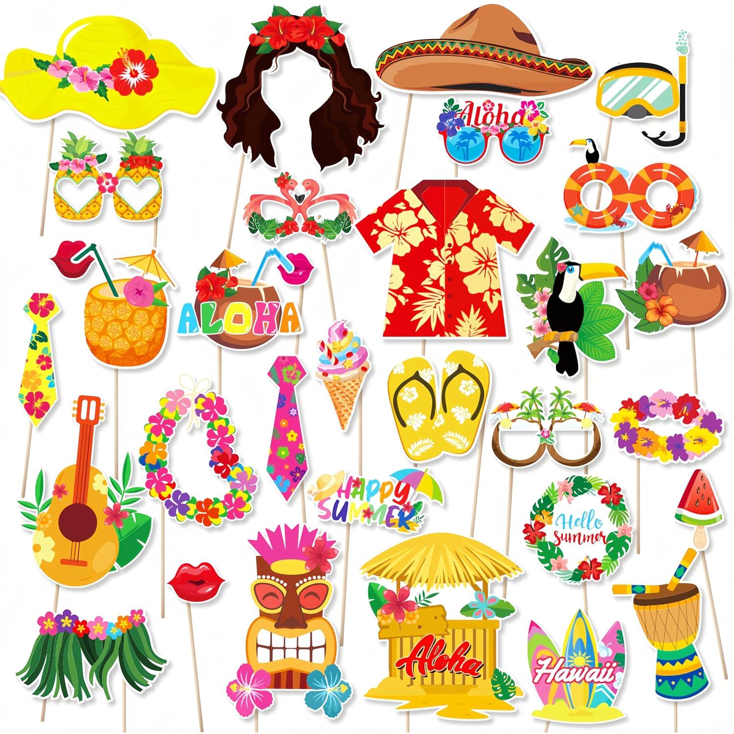 Zink 30PC Luau Party Photo Booth Props with 30 Sticks and 60 Self ...