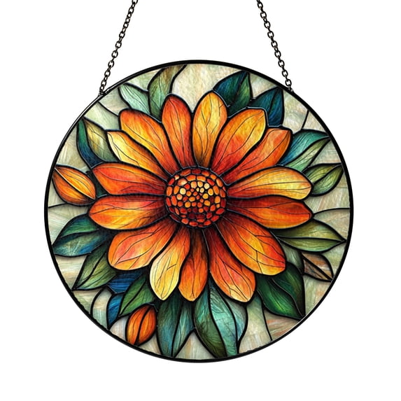 Zinnia Bloom Window Suncatcher with Stained Glass Look, Home Floral ...