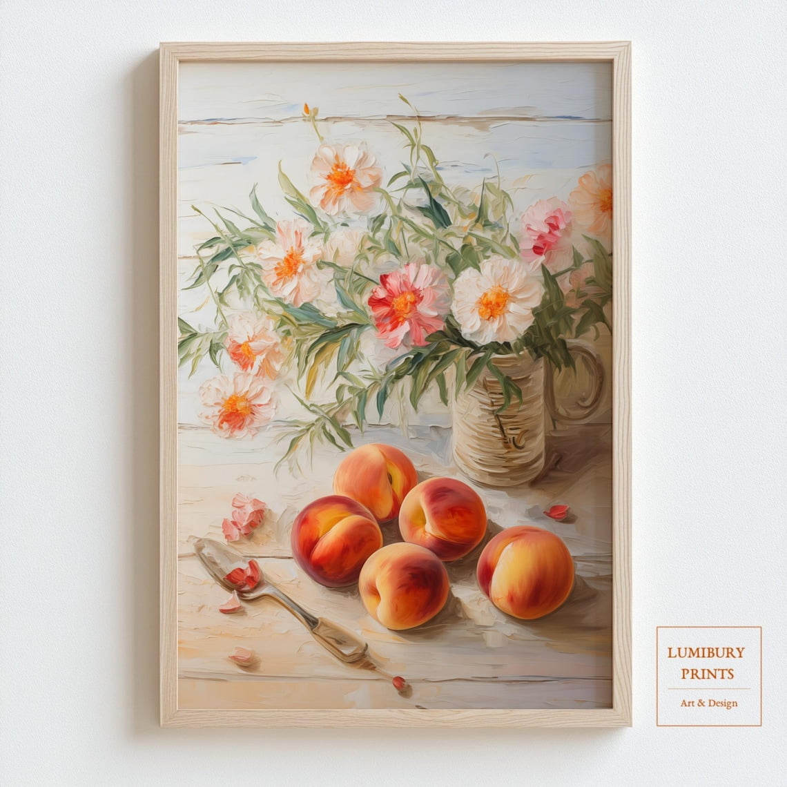Zinnia Wall Art, Peach Wall Decor, Rustic Floral Print, Botanical ...