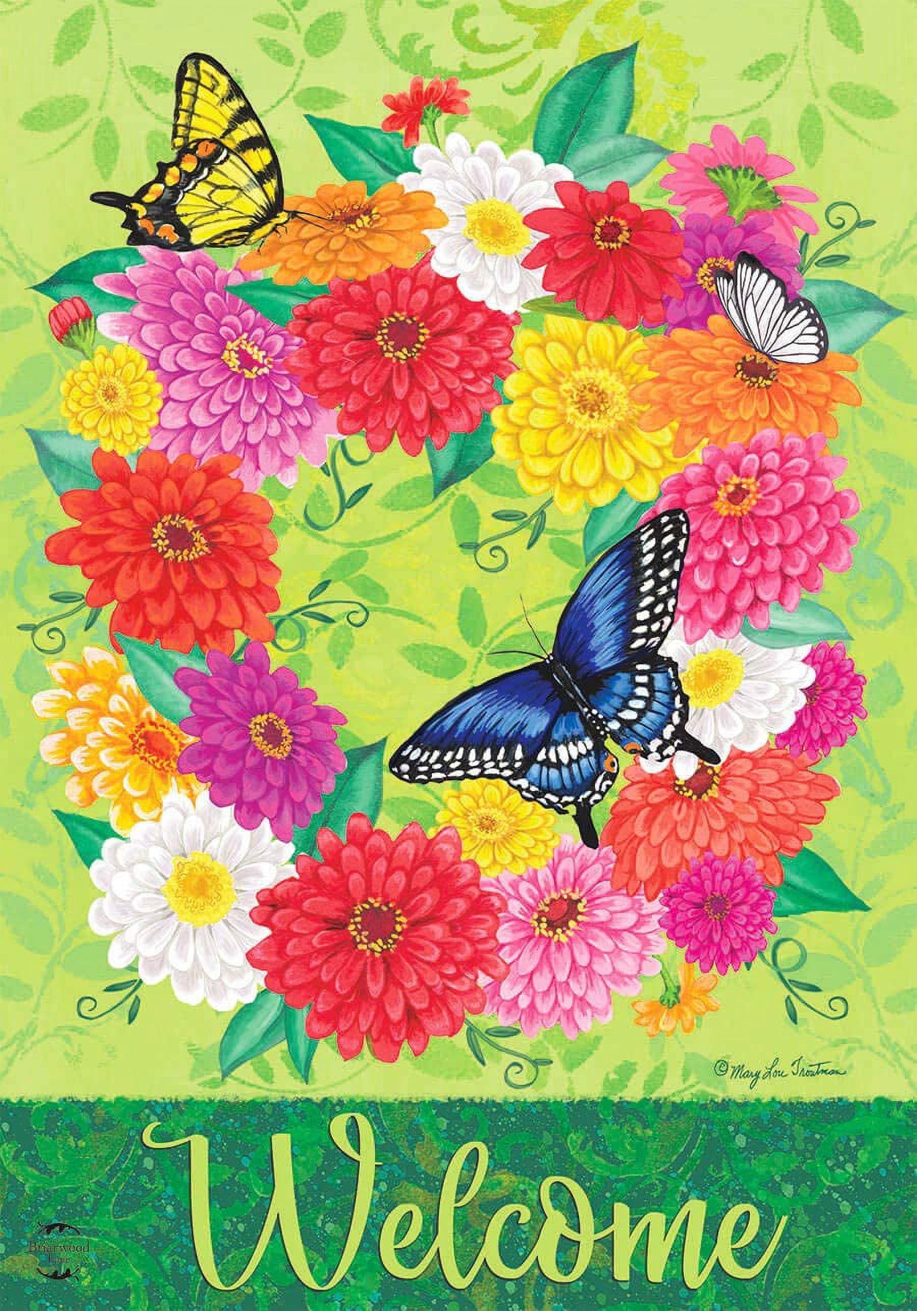 Zinnia Wreath Spring Garden Flag Welcome Floral - Walmart.com