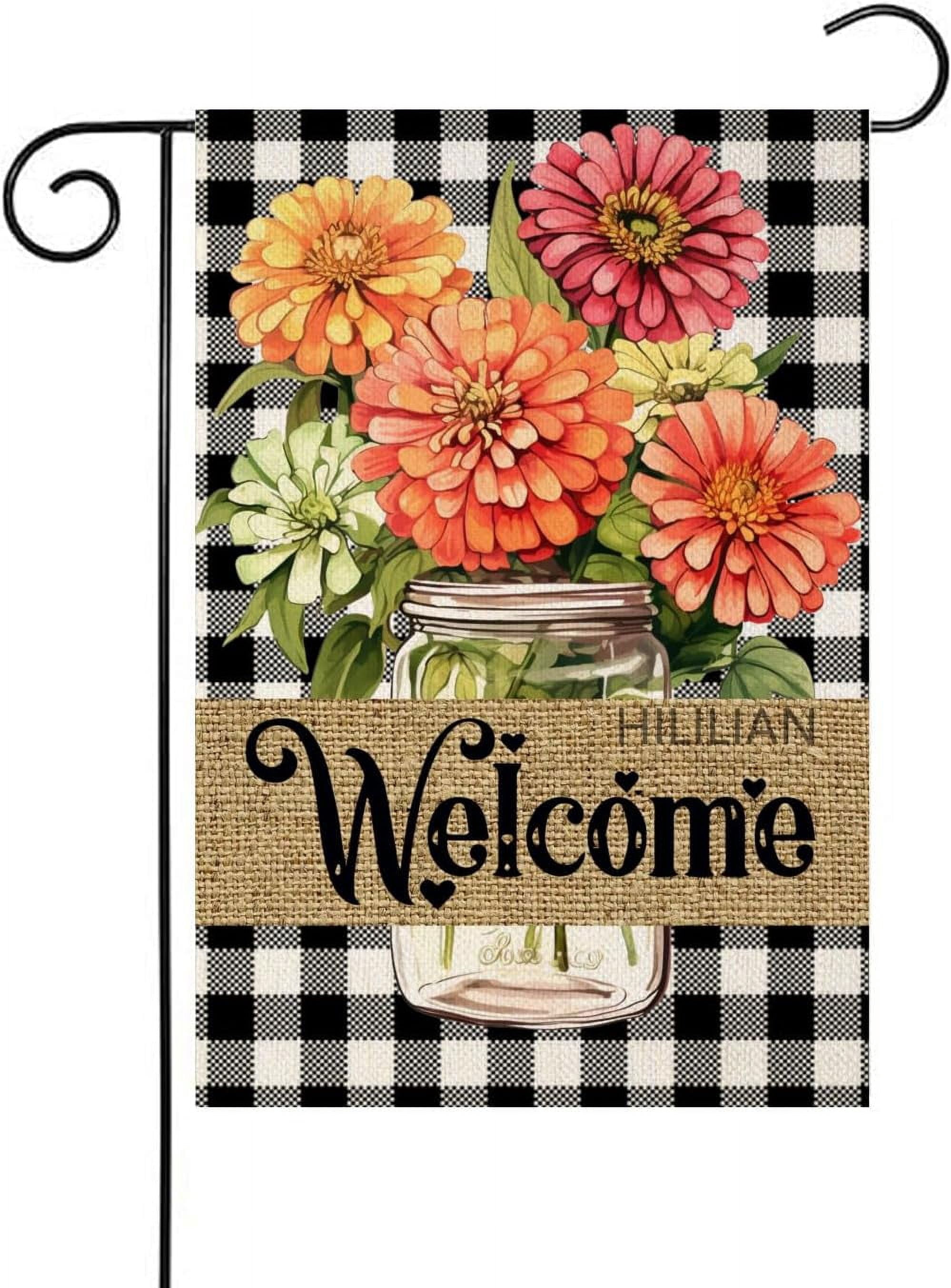 Zinnias Garden Flag for Outside Buffalo Plaid Check Welcome Flags Small ...