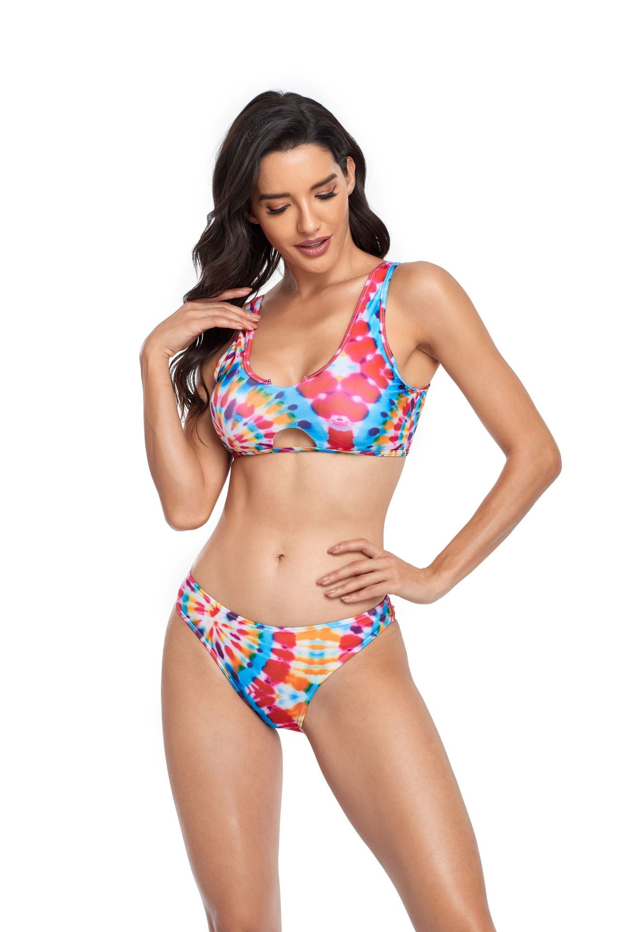 Zinpretty Womens Two Piece Bikini Set Vintage Print Swimsuits High Cut