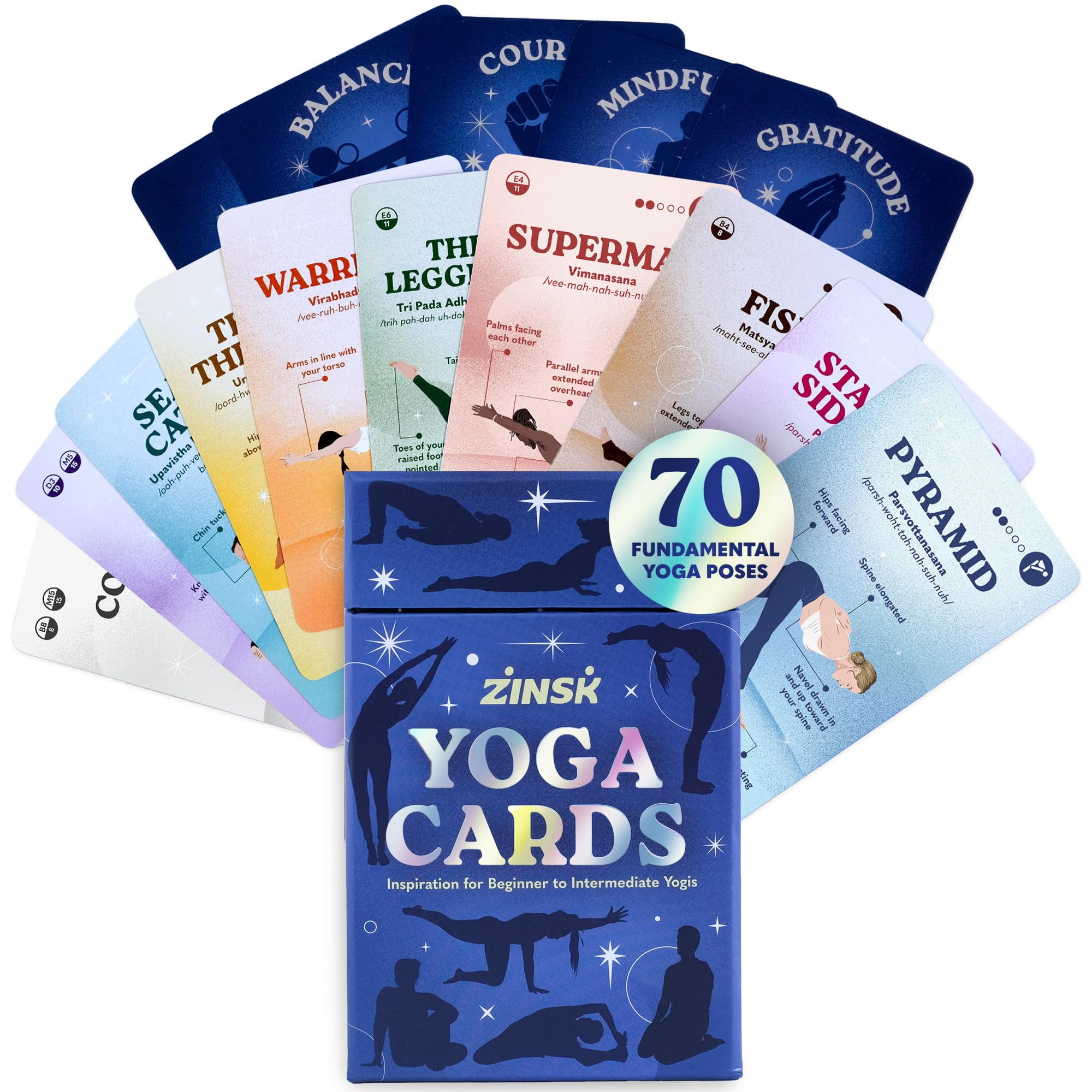 Zinsk Premium Yoga Deck - 70 Beautifully Illustrated 3x5” Yoga Cards ...