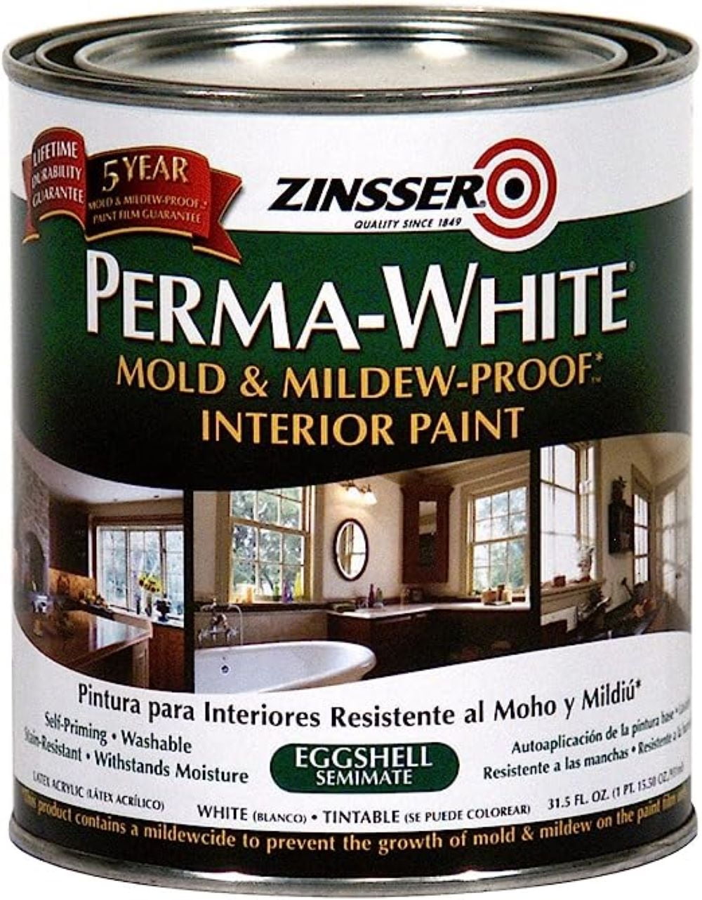 Zinsser Perma-White Mold & Mildew-Proof Interior Paint, 1 Quart ...