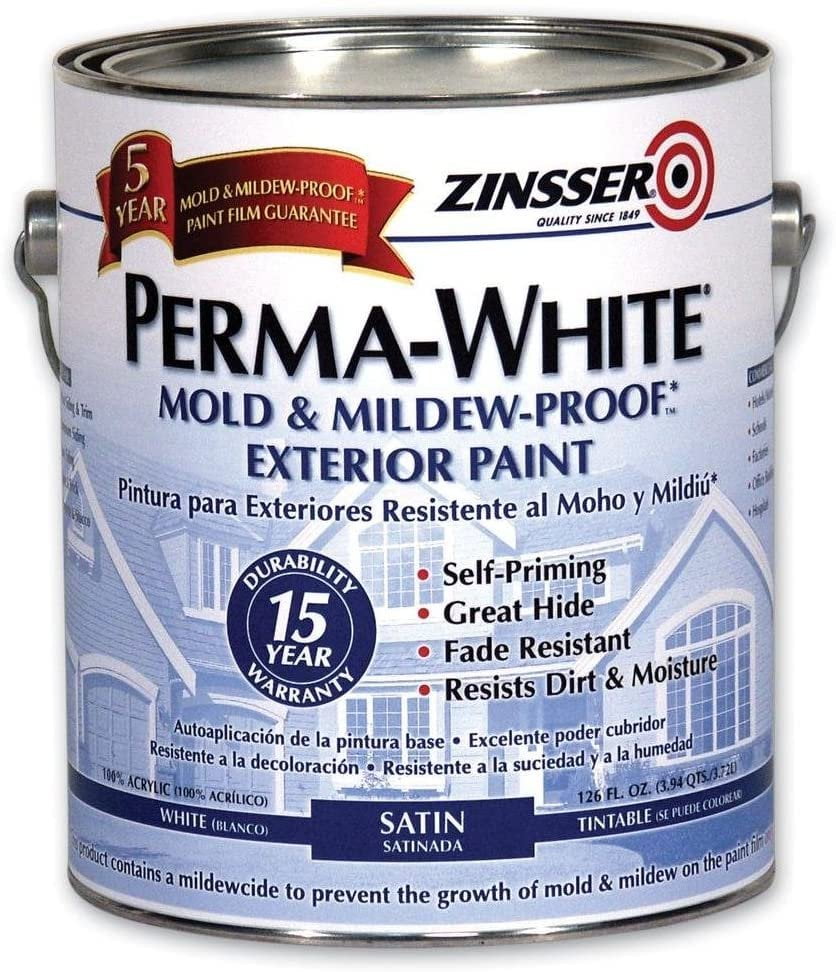 Zinsser Satin Interior/Exterior White Paint, Water Based, 1 gal. 3101-1 ...
