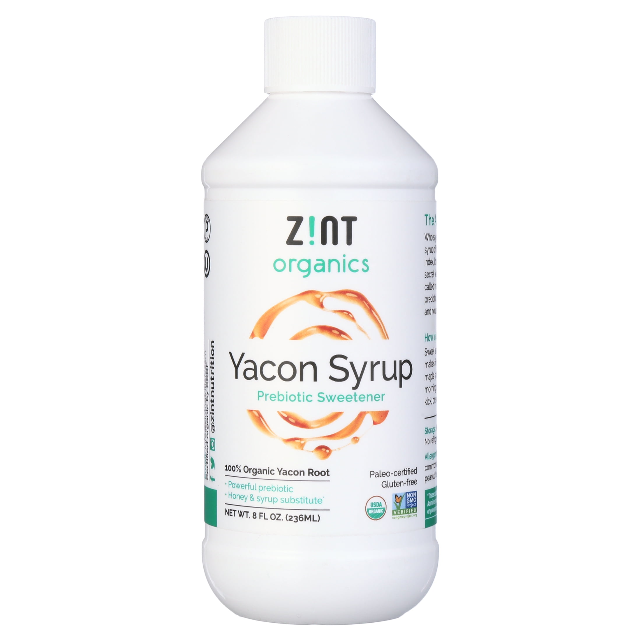 Zint Prebiotic Yacon Syrup, 8 Oz, Low Glycemic Sweetener with FOS for ...