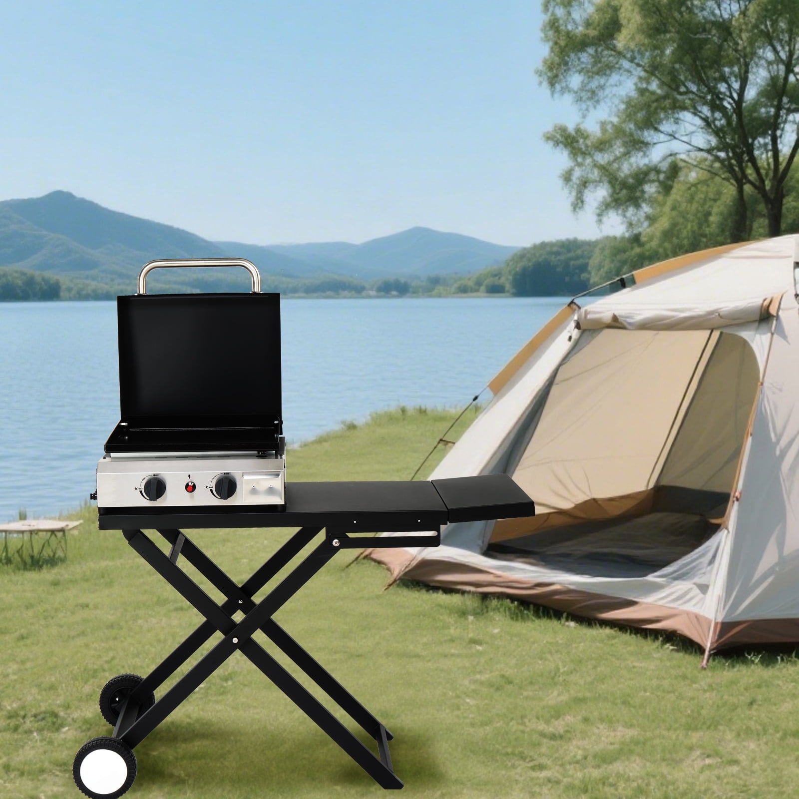 Zintown 20000 BTU Propane Griddle with Folding Stand,Lid and Ignition ...