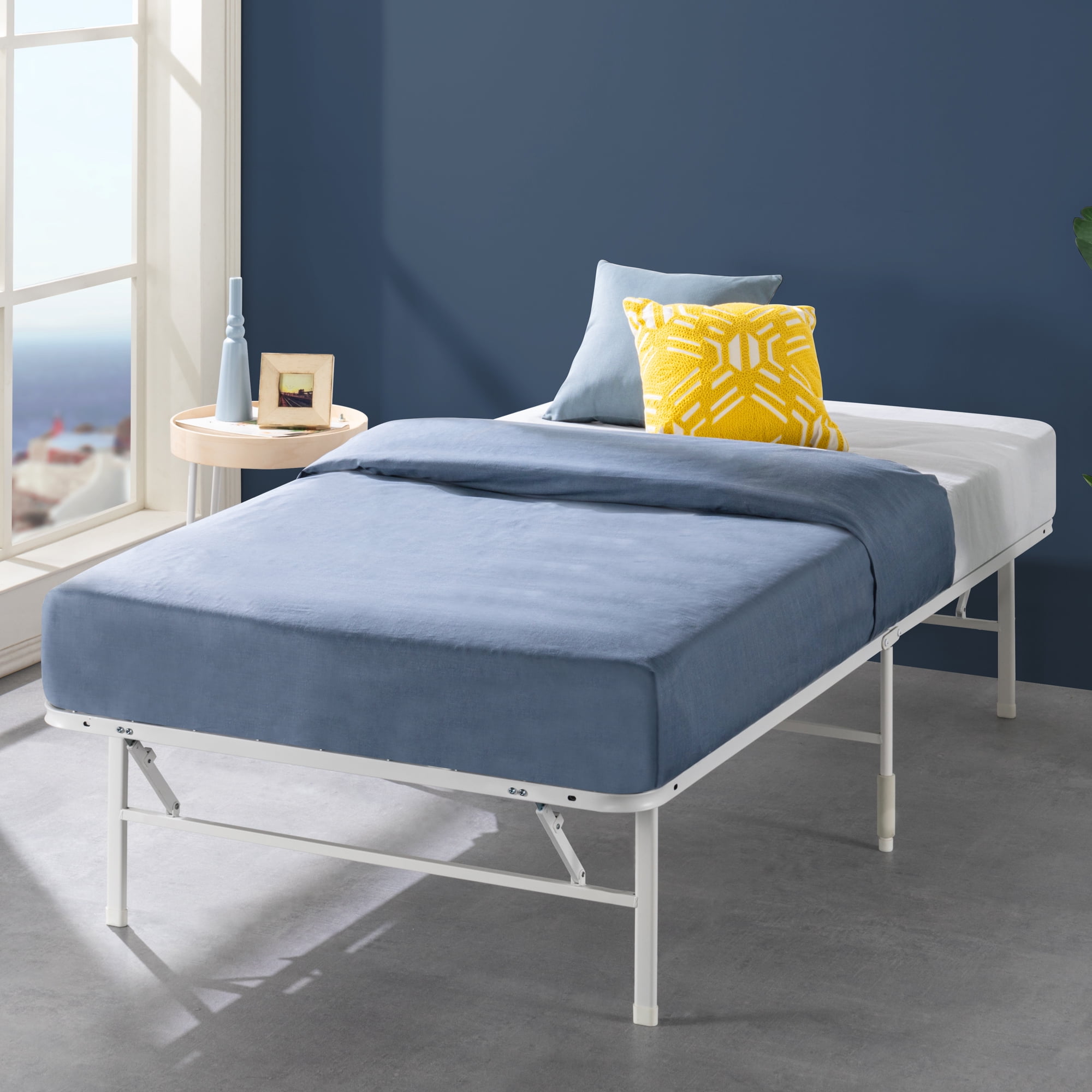 Zinus 14" White Metal SmartBase Tool-Free Assembly Bed Frame Mattress ...