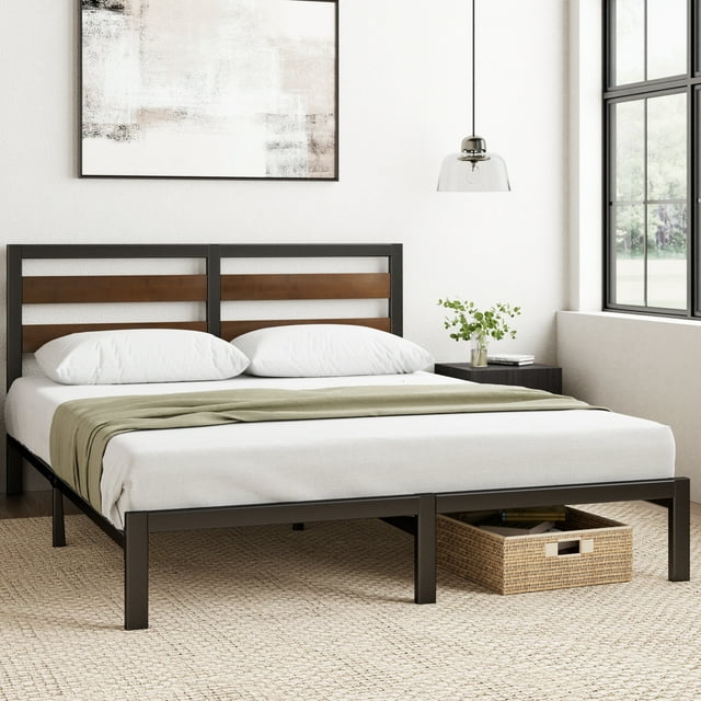 Zinus 35" Shen Bamboo Wood and Metal Platform Bed Frame, Queen ...