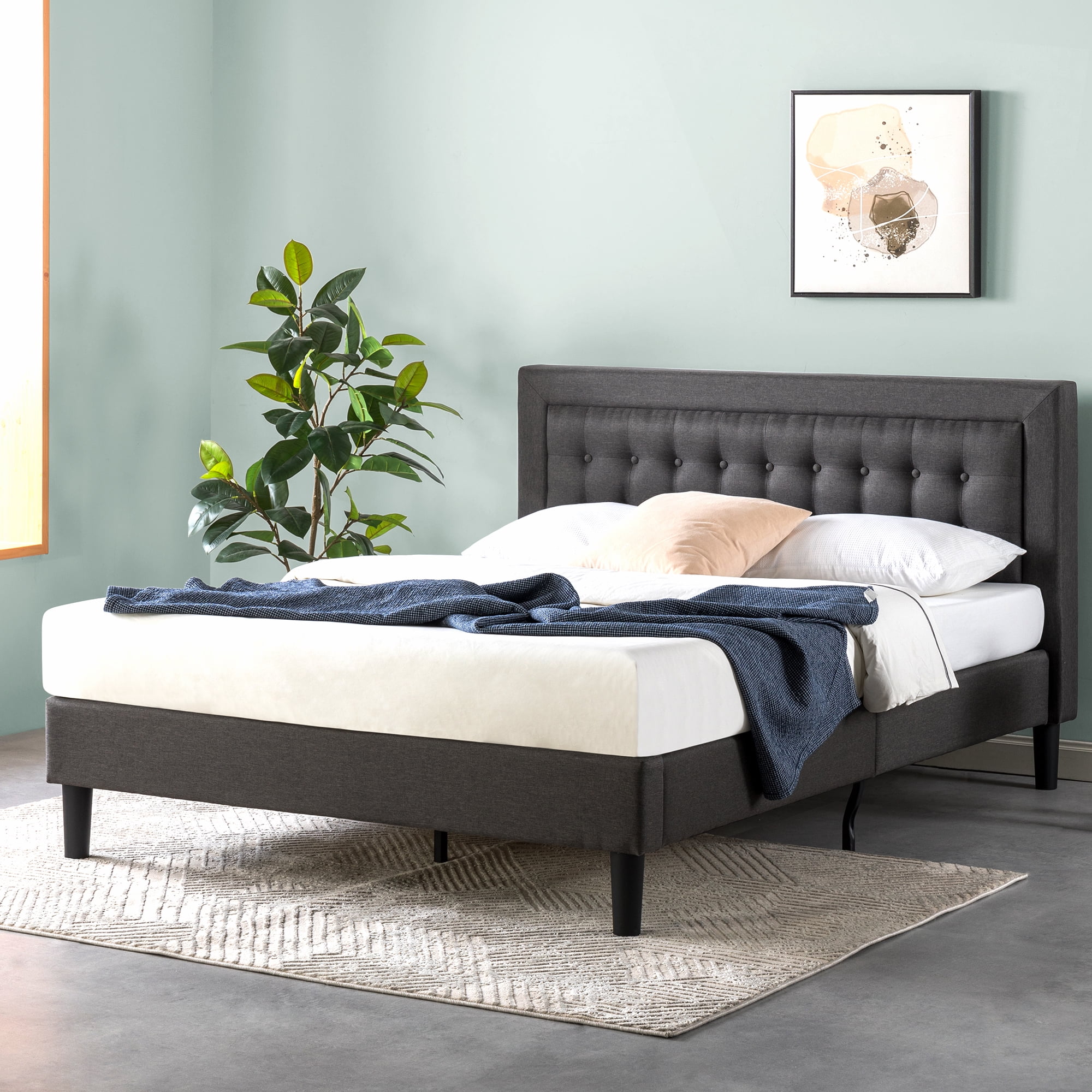 Zinus 39" Dachelle Upholstered Platform Bed Frame Dark Gray, King ...