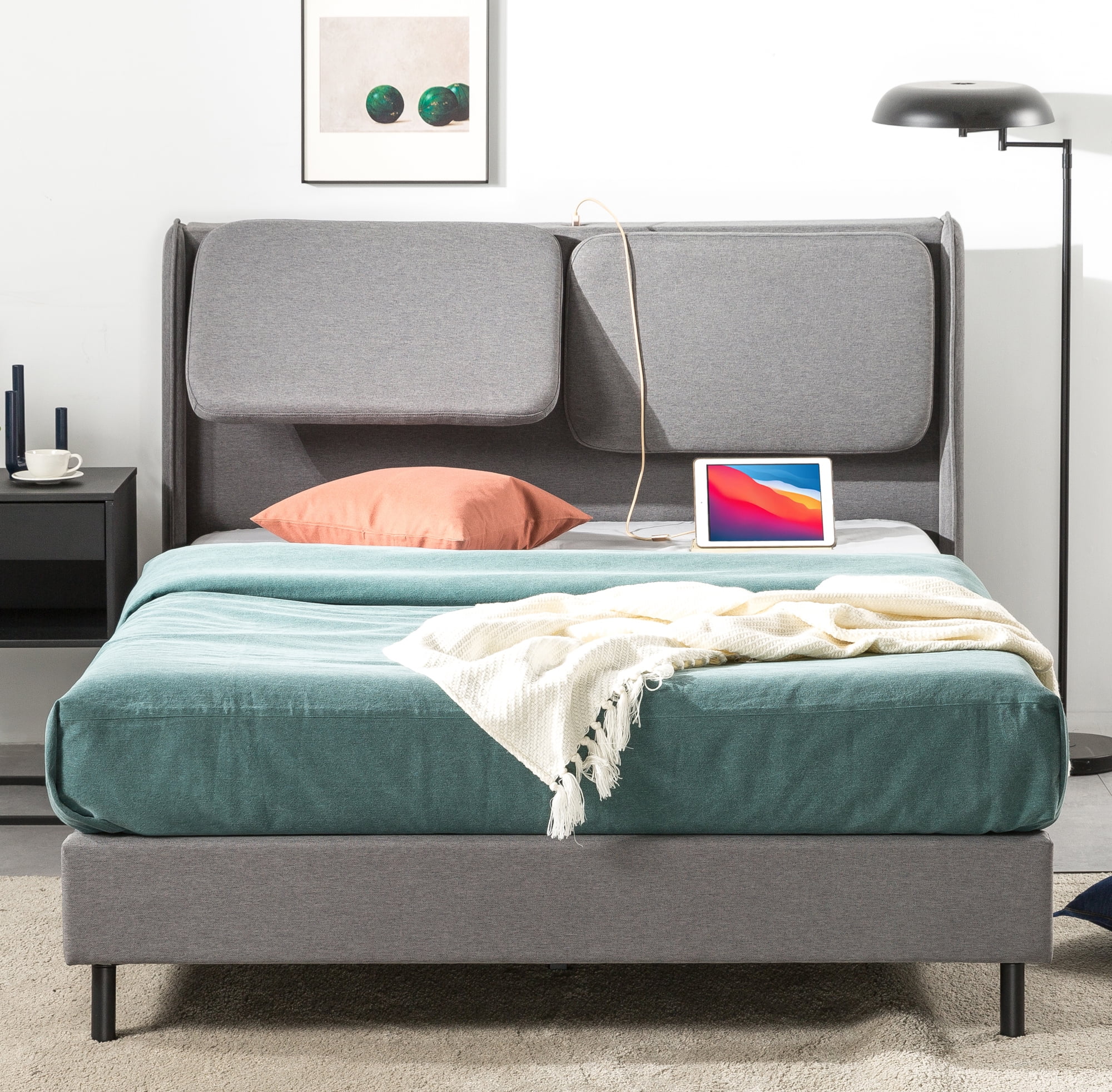 Zinus 41" Avery Platform Bed, Reclining Fabric Headboard and USB Ports ...