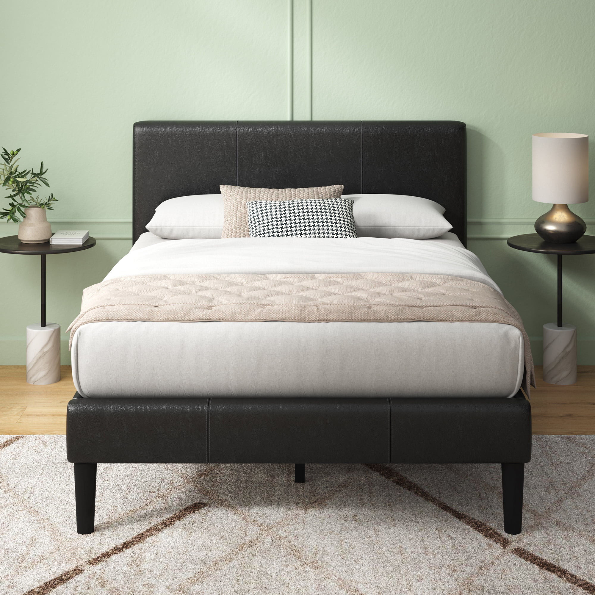 Leather cushion bed frame store