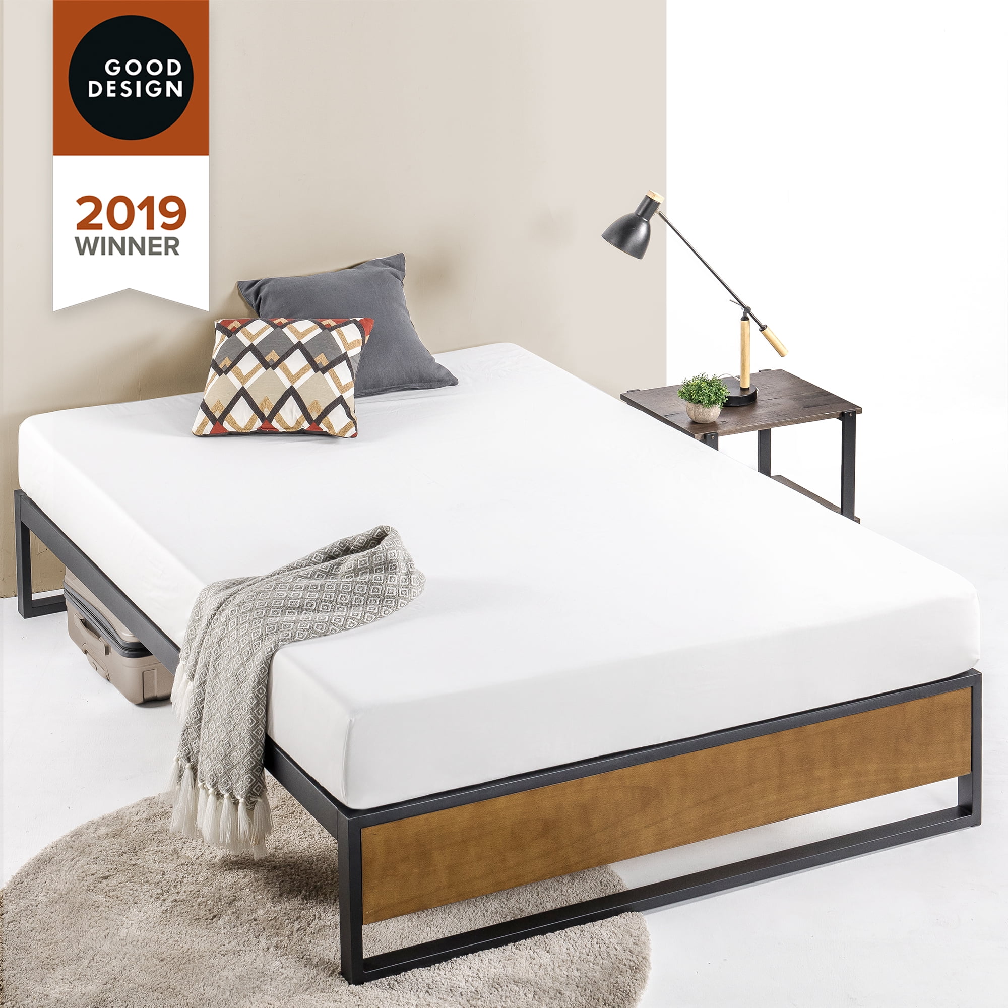 Zinus Suzanne 14" Queen Metal and Wood Platform Bed, Modern Industrial ...