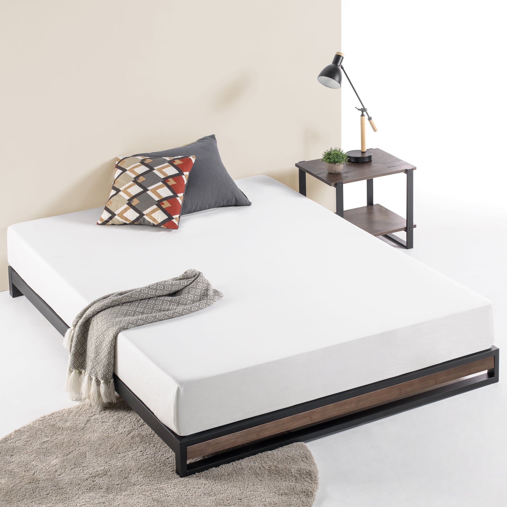 Zinus Suzanne 6 Inch Bamboo and Metal Platform Bed, Queen, Grey Wash ...