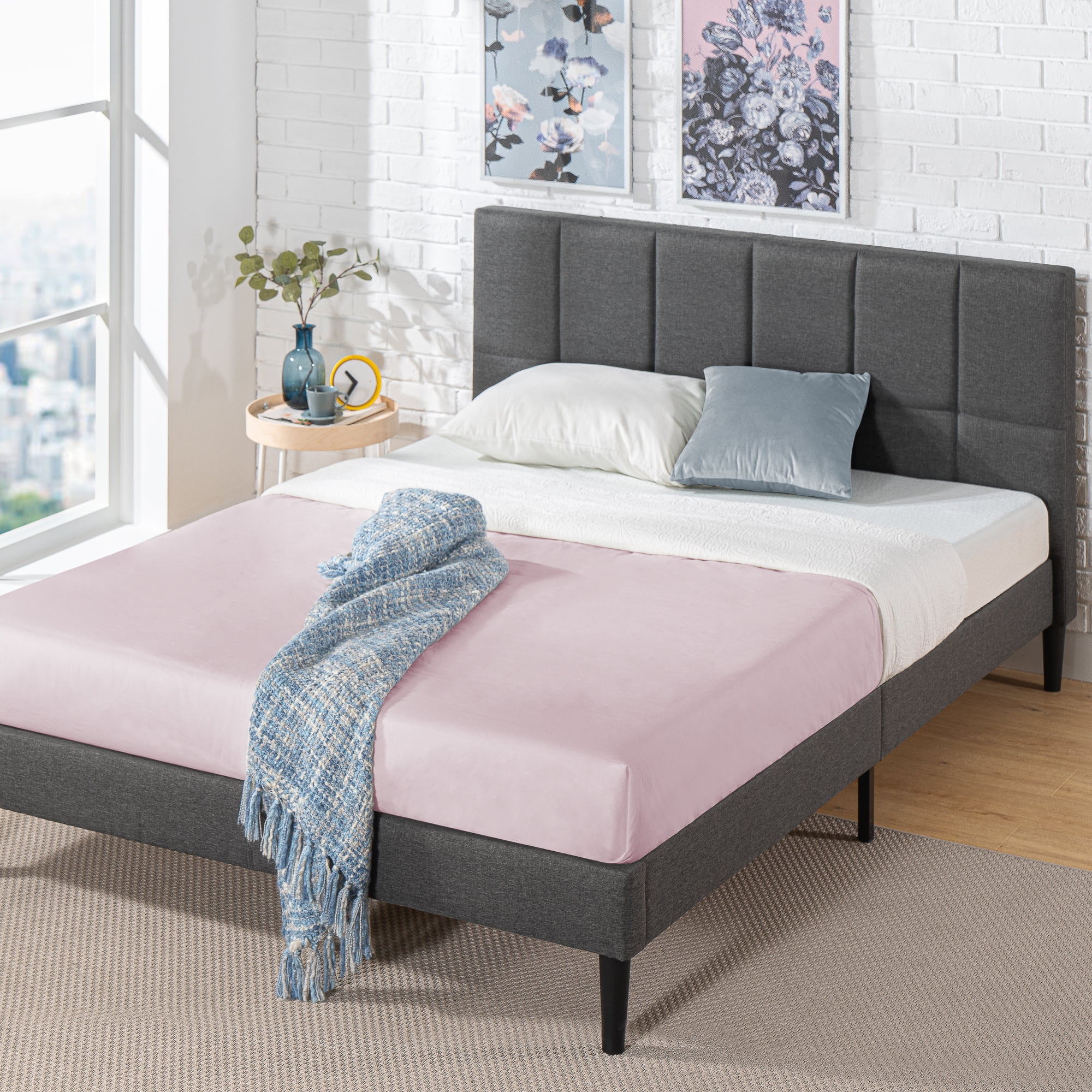 Zinus Lottie 35" Upholstered Platform Bed with Short Headboard, Gray ...