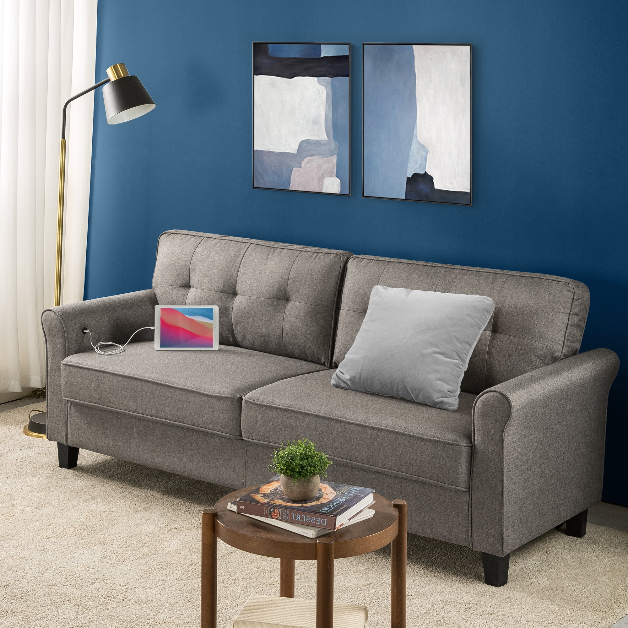 Zinus Sayan Fabric Sofa Couch with USB Ports, Sand Grey - Walmart.com