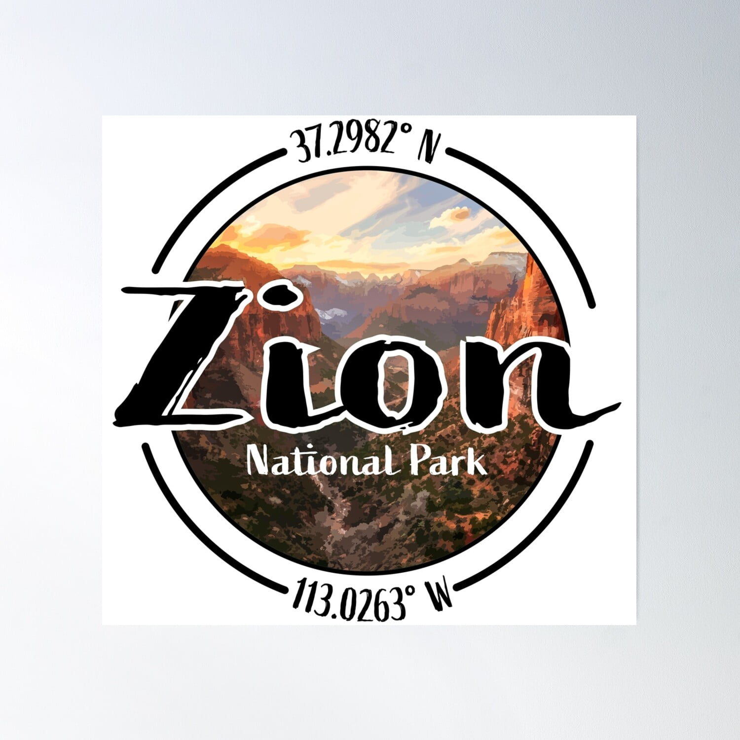Zion Design With Latitude And Longitude Poster Wall Art, Modern Wall ...