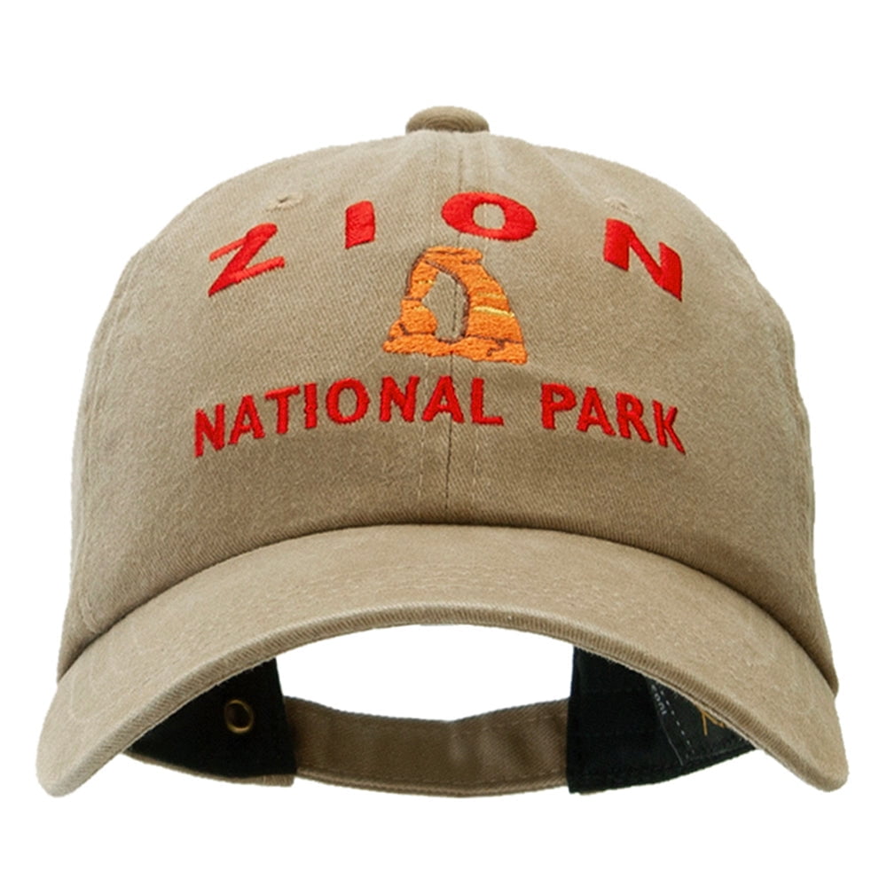 Zion Embroidered Unstructured Pigment Dyed Cotton Cap - Khaki OSFM ...