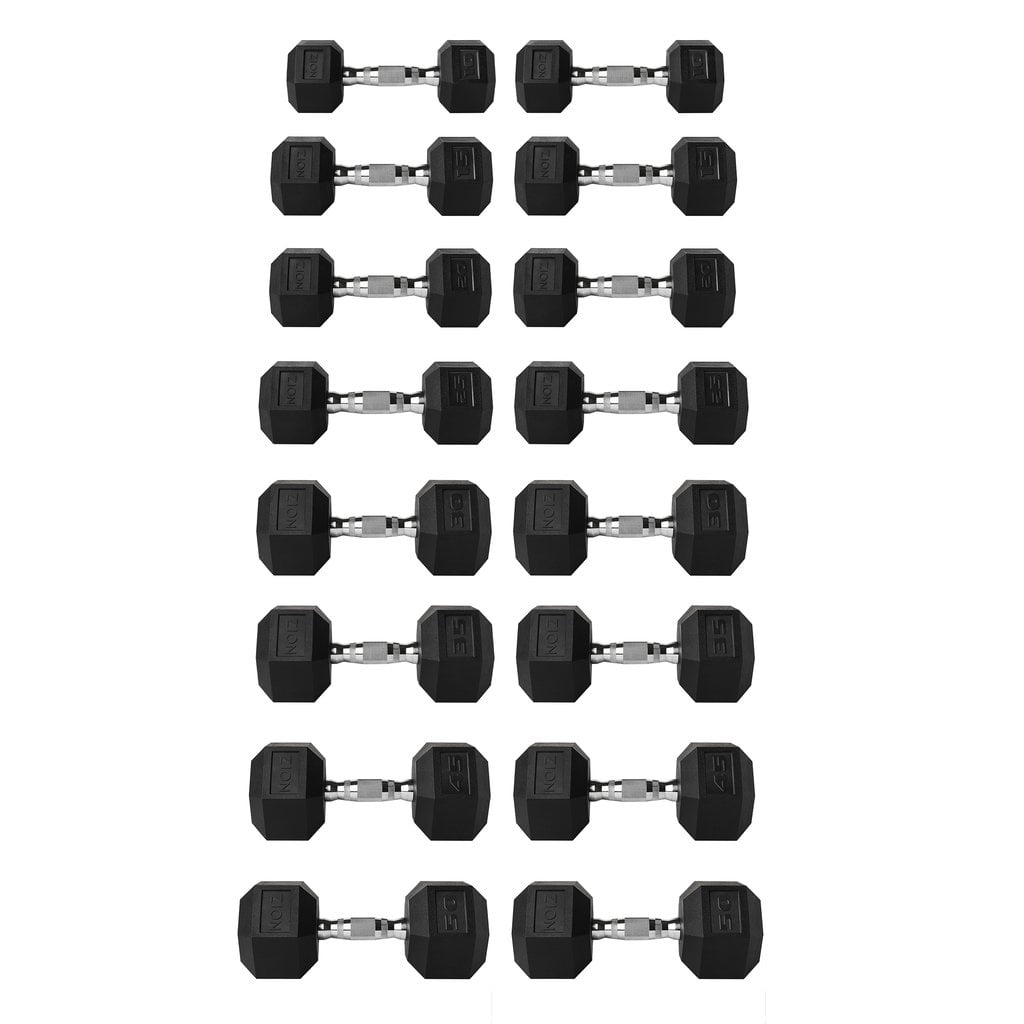 Zion Fitness Free Weights Dumbbells Set Coated Cast Iron Rubber Hex ...