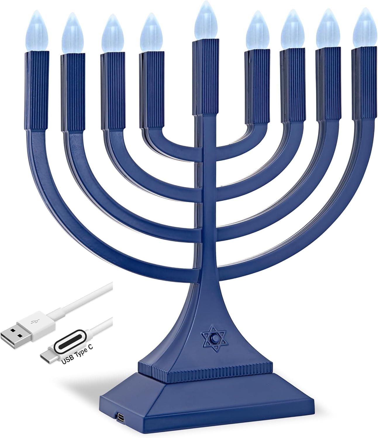 Zion Judaica 9" LED Hanukkah Menorah Blue Powered by Batteries or ...