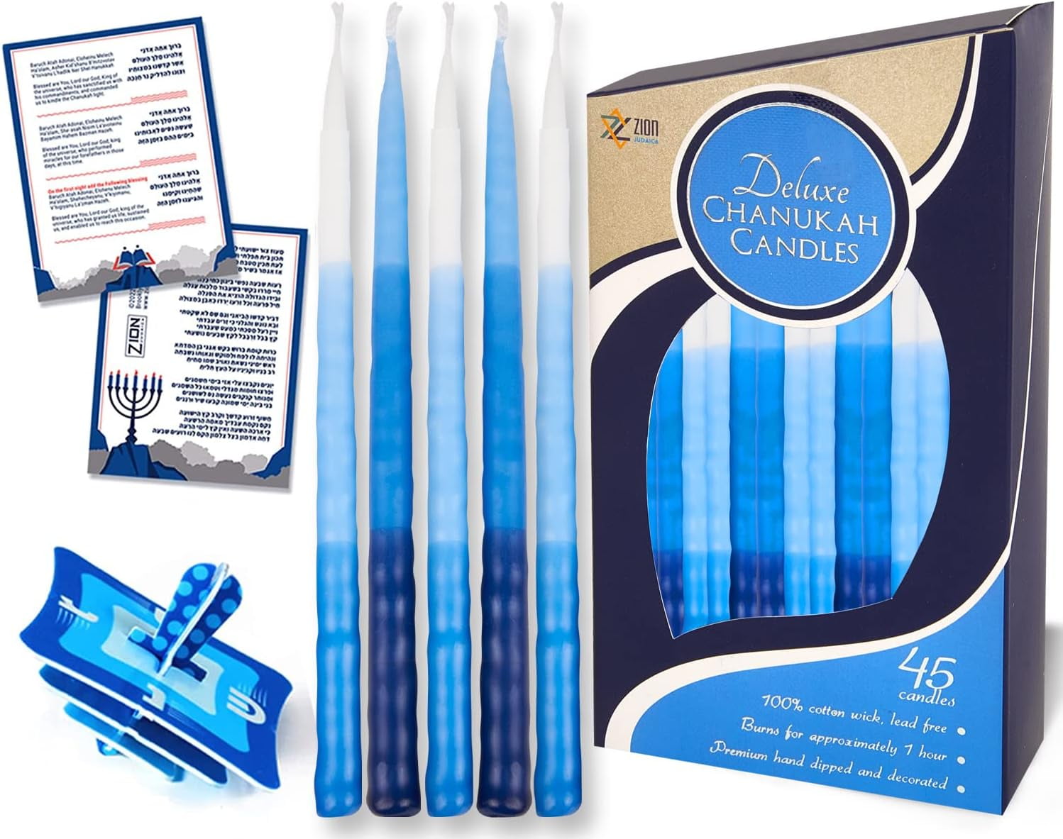 Zion Judaica Dripless Hanukkah Candles for Menorah Set of 45 Tri-Shades ...