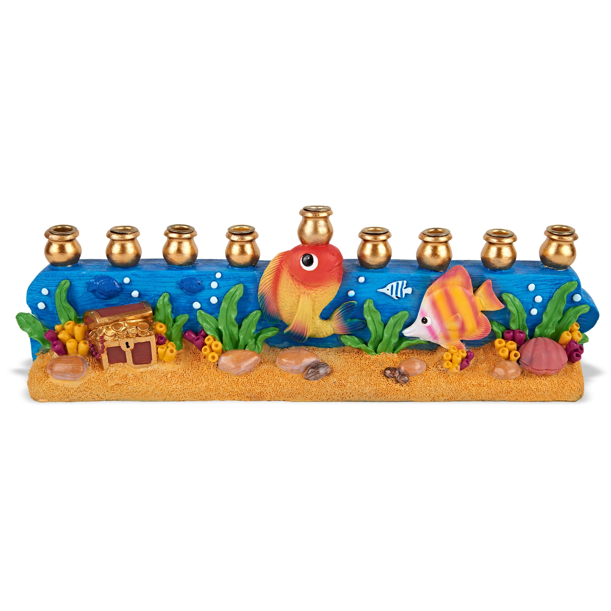 Zion Judaica Fish Tank Menorah for Kids & Adults Collectible Gold Fish ...